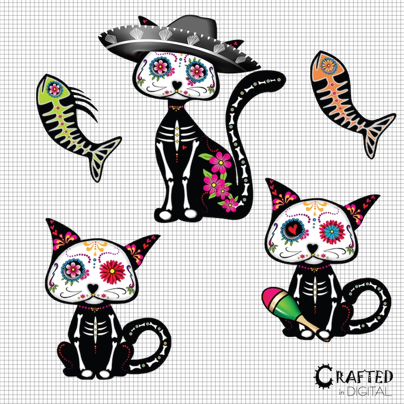 Sugar Skull Svg Bundle, Day Of The Dead Cats & Co Clipart Collection ...