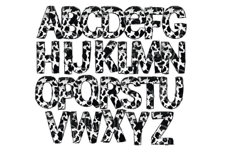 Cow Print Letters Svg, Cow Hide Doodle Alphabet Font PNG | cowprintsvg.com