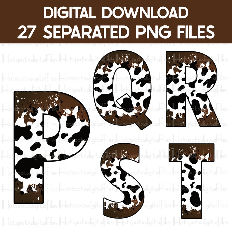 Cow Print Letters Svg, Coffee Cow Print Alphabet Bundle PNG ...