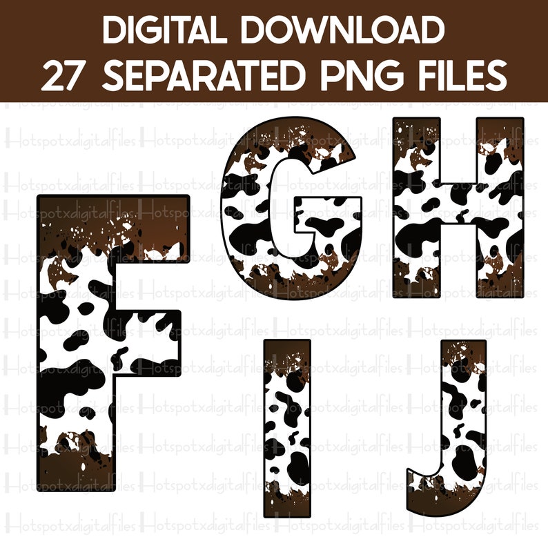 Cow Print Letters Svg, Coffee Cow Print Alphabet Bundle PNG ...