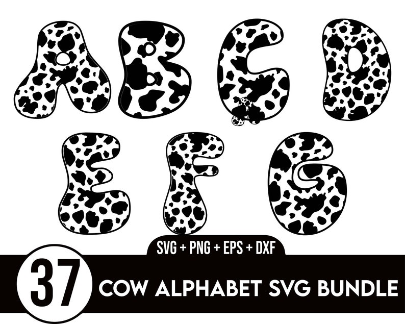 Cow Print Letters Svg, Cow Alphabets Svg Bundle | cowprintsvg.com