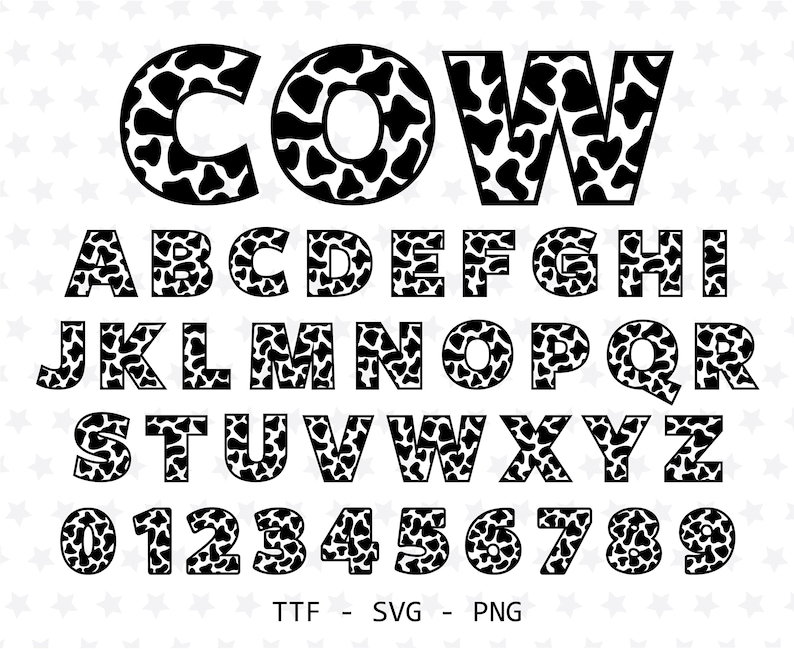 Cow Print Letters Svg, Cow Font SVG PNG | cowprintsvg.com