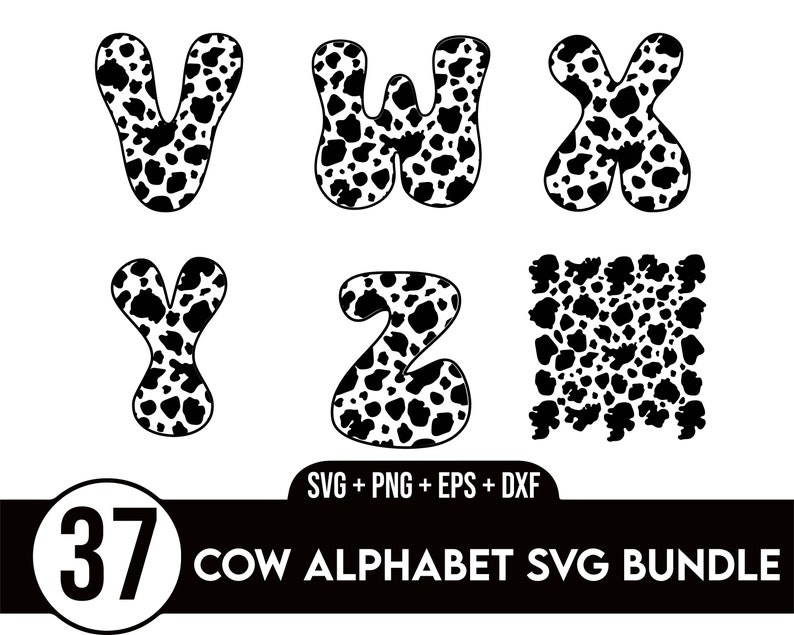 Cow Print Letters Svg, Cow Alphabets Svg Bundle | cowprintsvg.com