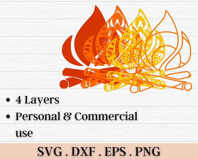 Flame Svg, 3D Flames SVG DXF 4 Layer Camping Svg 3D Svg files for ...