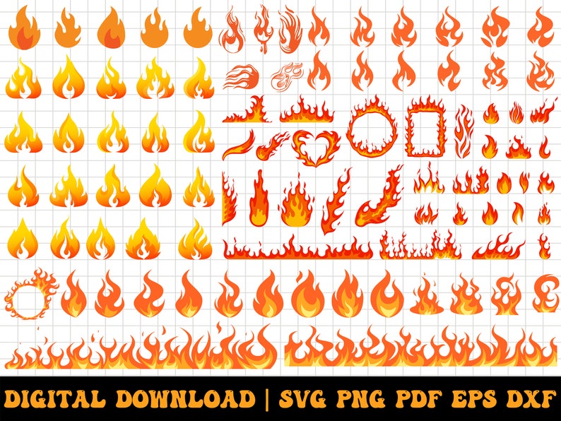 Flame Svg Icon, SVG Bundle Fire ClipArt Fire Svg Files Flames Frame Svg ...