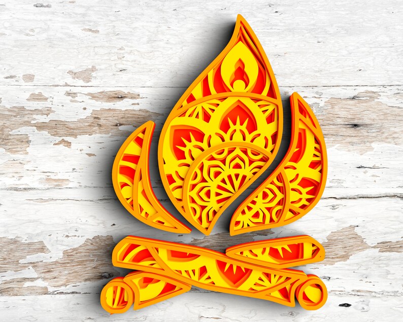 Flame Svg, 3D Flames SVG DXF 4 Layer Camping Svg 3D Svg files for ...