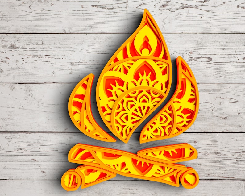 Flame Svg, 3D Flames SVG DXF 4 Layer Camping Svg 3D Svg files for ...