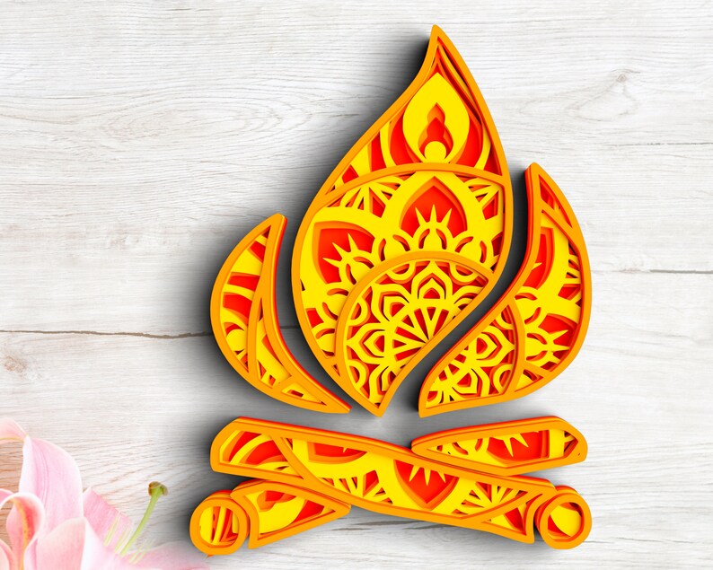 Flame Svg, 3D Flames SVG DXF 4 Layer Camping Svg 3D Svg files for ...