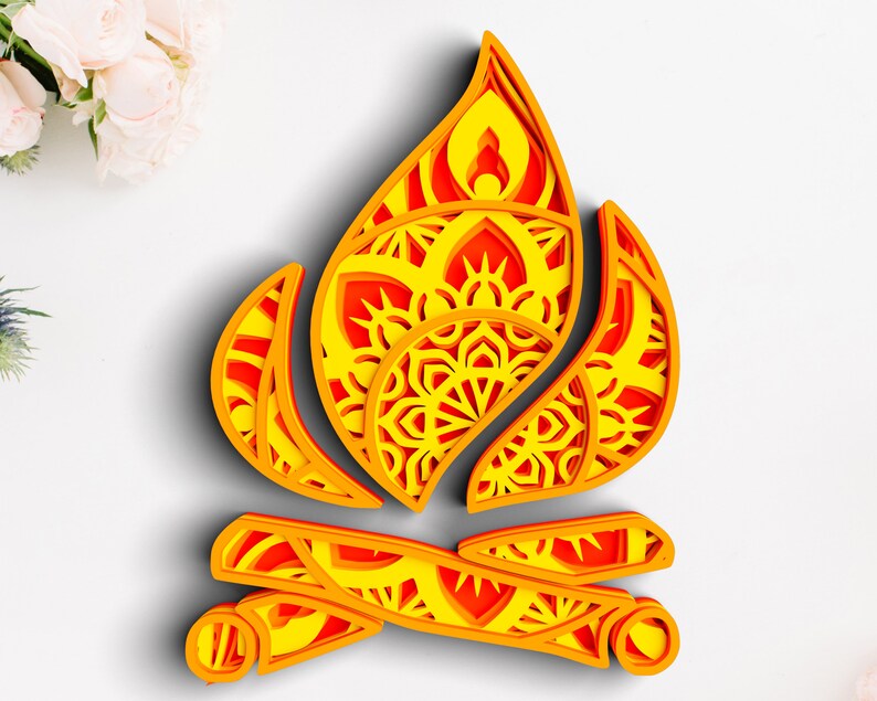 Flame Svg, 3D Flames SVG DXF 4 Layer Camping Svg 3D Svg files for ...