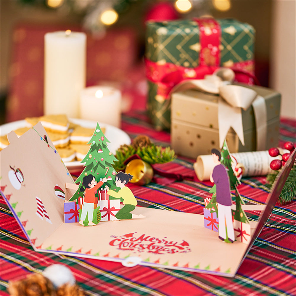 Double Opened Christmas 3D Pop Up Card Christmas Family Greeting Card ...