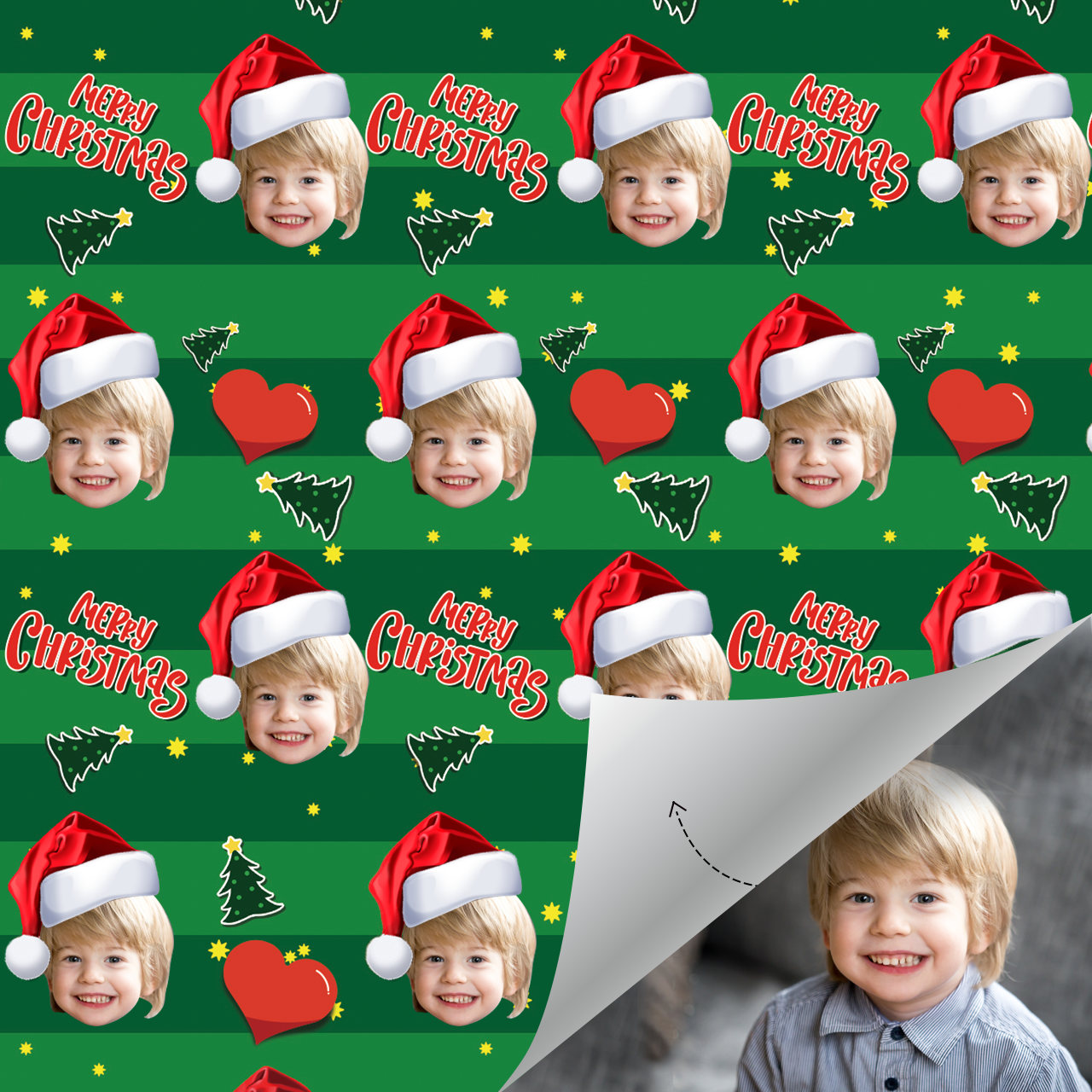 Custom Face Gift Wrapping Paper - Merry Christmas (Xmas) | Custom Face ...