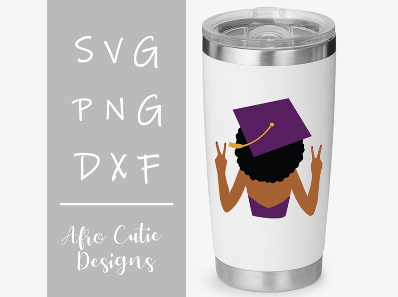 Grad Cap Svg, Woman Graduation Purple Gold Deuces - Afro Grad Girl ...