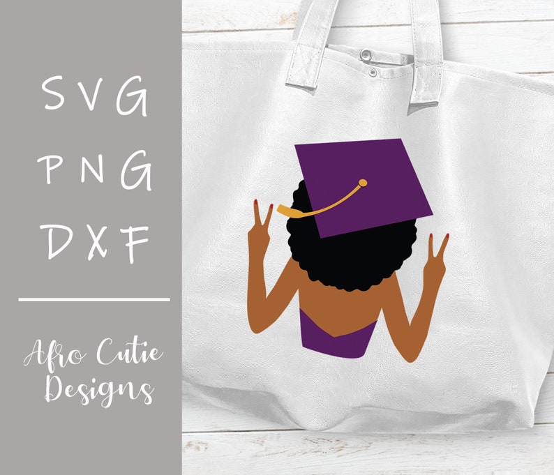 Grad Cap Svg, Woman Graduation Purple Gold Deuces - Afro Grad Girl ...