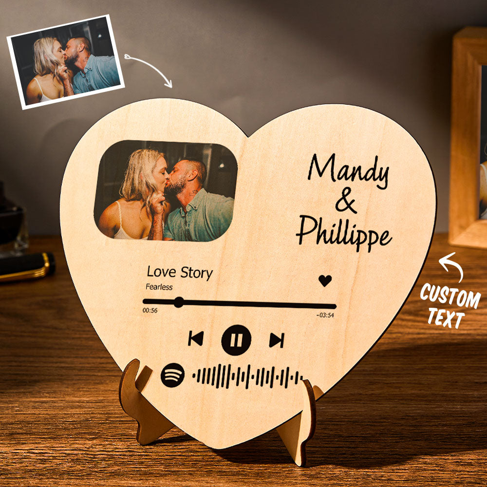 Scannable Spotify Code Photo Plaque Heart-Shaped Wooden Table ...