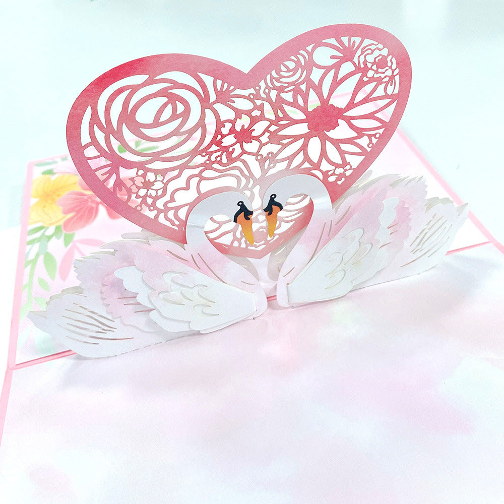 3D Creative Valentine's Day Pop Up Card Love Swan Pop Up Greeting Card ...