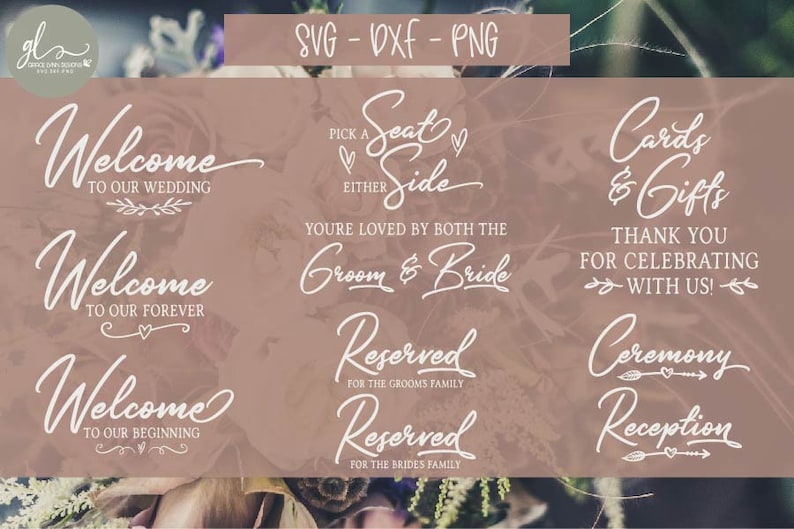 Huge Wedding Sign SVG Bundle - 25 Designs - Digital Cut Files Welcome ...