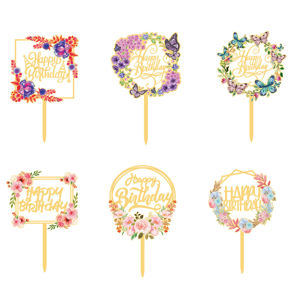 5 Pieces Cake Toppers Gold Flower Acrylic Cake Toppers Cupcake Topper ...