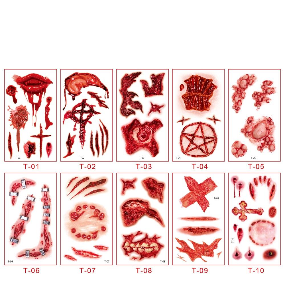 Halloween Stickers 10 Pcs Face Tattoo Zombie Scar Fake Wound Party ...