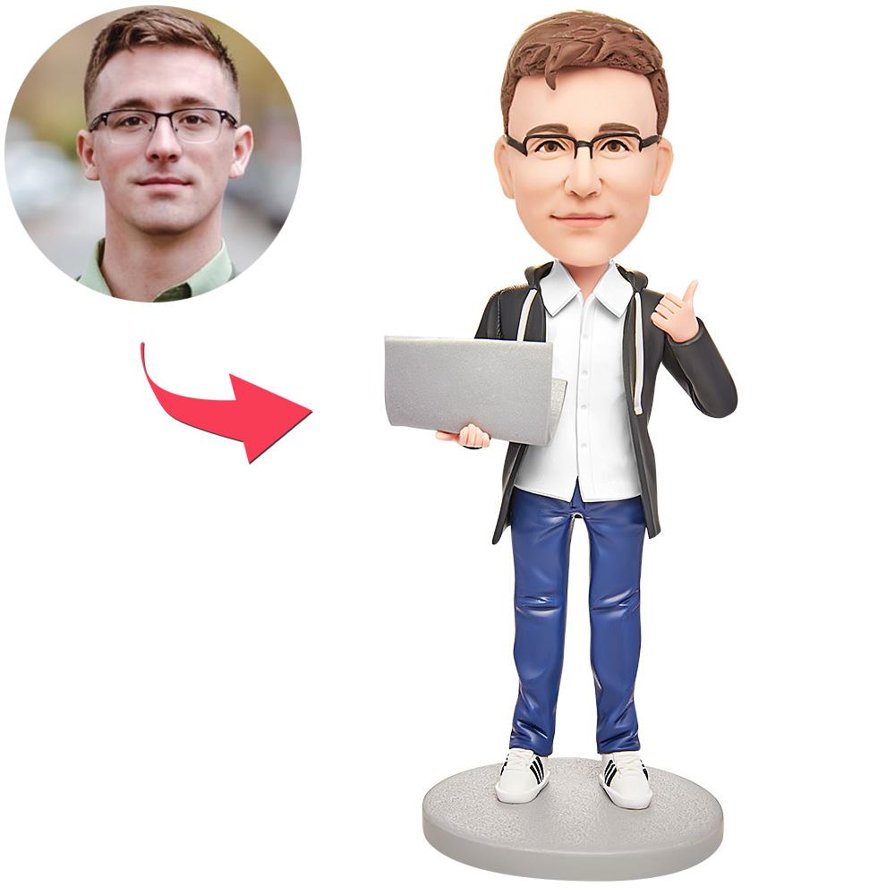 Male Software Engineer with Computer Custom Bobblehead Engraving with ...