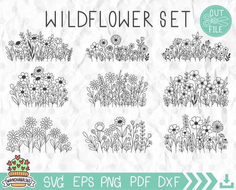 50 wildflowers svg bundle hand drawn wildflowers png bundle flower svg ...