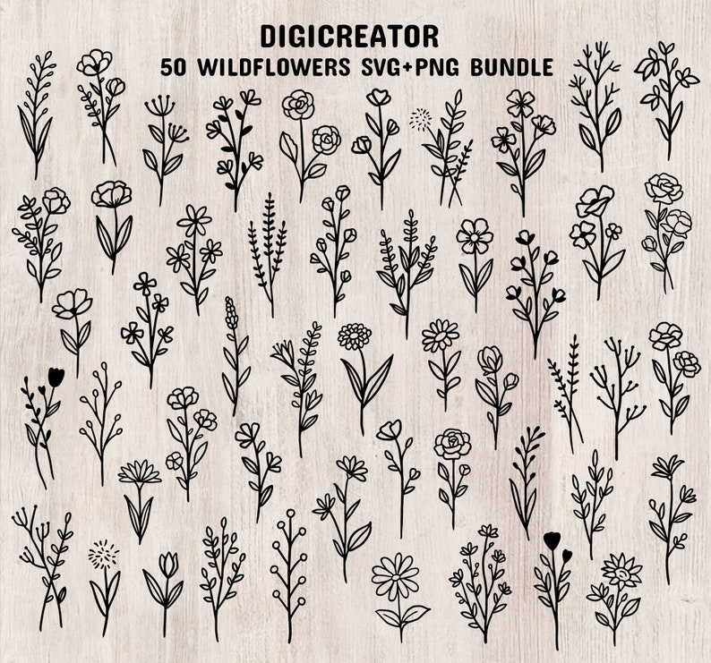 50 wildflowers svg bundle hand drawn wildflowers png bundle flower svg ...