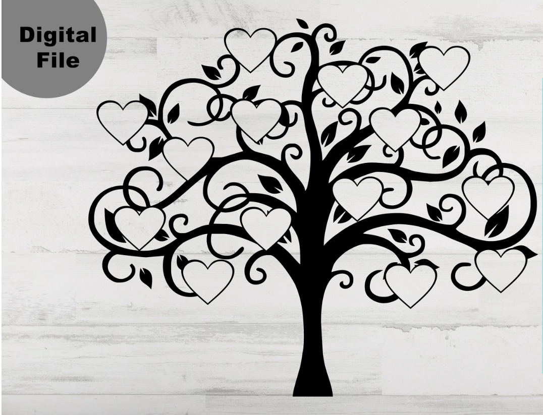 Free Family Tree 14 Members Svg, Family Heart Tree Svg | treesvg.com