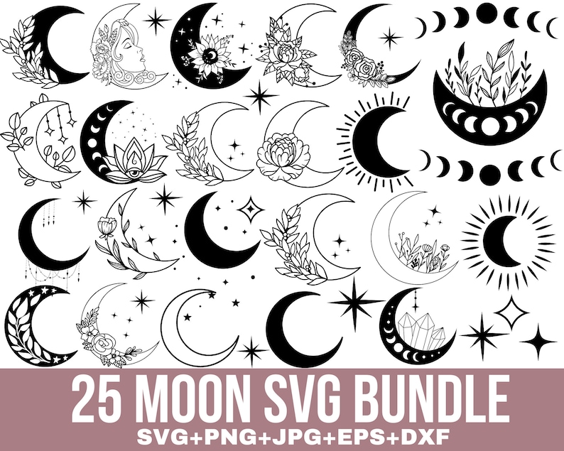 Crescent Moon Svg, Moon Svg Bundle Moon And Stars Svg | moonsvg.store