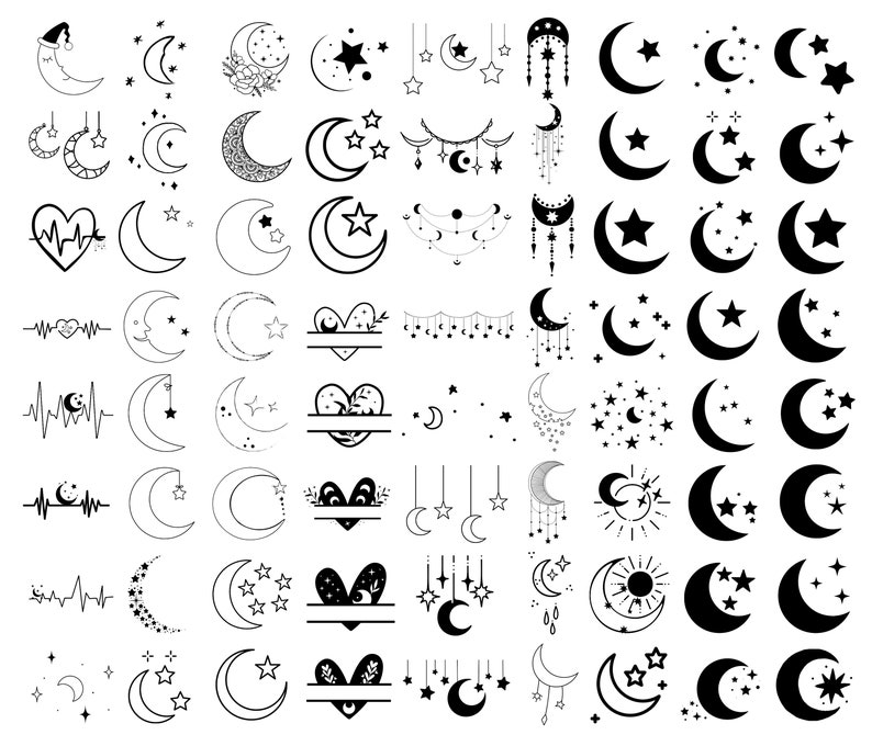 Moon And Stars Svg, Crescent Moon Svg Moon Stars Cut File | moonsvg.store