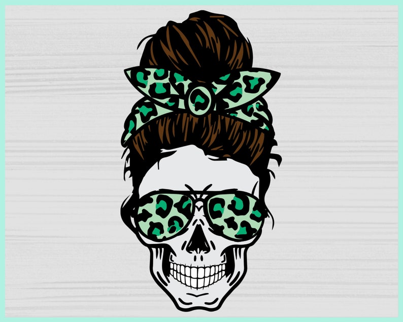 Skull Leopard Print Svg, Messy Bun Skull Svg Mom Life Svg ...
