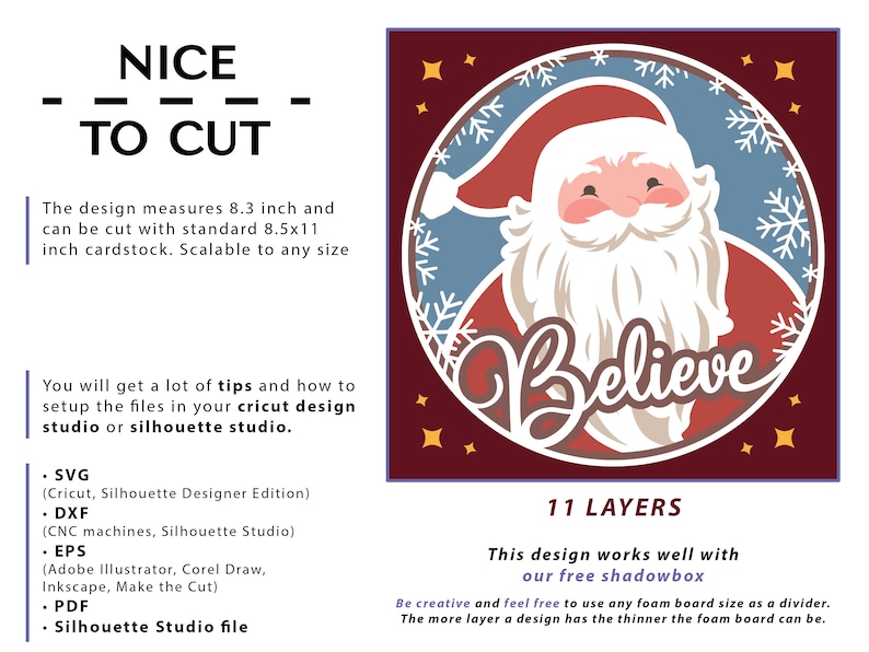 Christian Christmas Svg, 3D Santa Shadow Box Christmas Shadow Box SVG ...