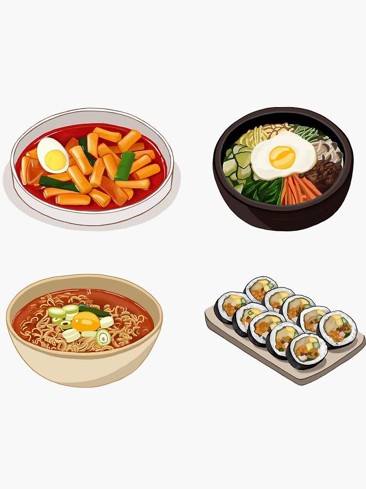 Korean Food Tteokbokki Bibimbap Kimbap Jjajangmyeon Sticker is a very ...
