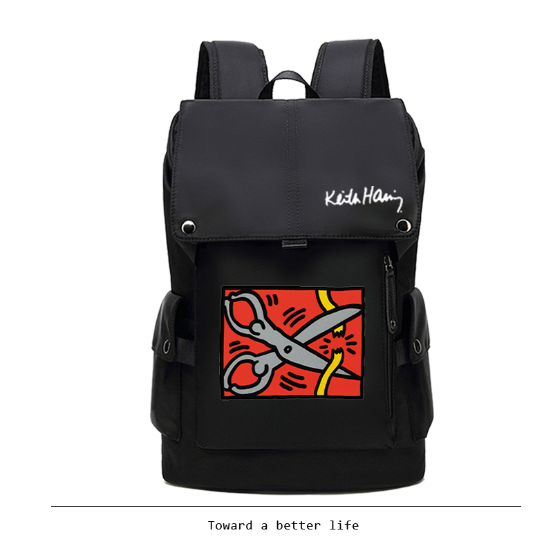 Stand out in Style with the Iconic Keith Haring Scissors Black Backpack ...