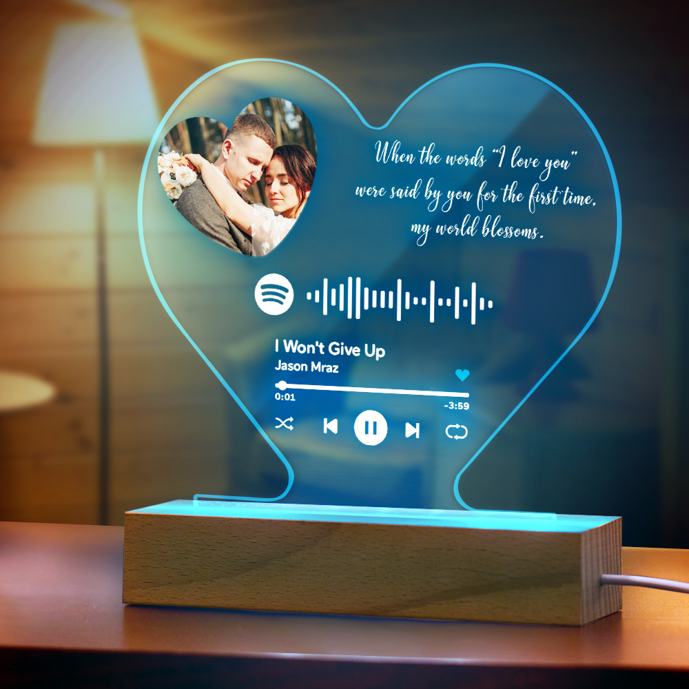 Custom Heart-Shaped Spotify Code Music Plaque Night Light Engraved Text ...