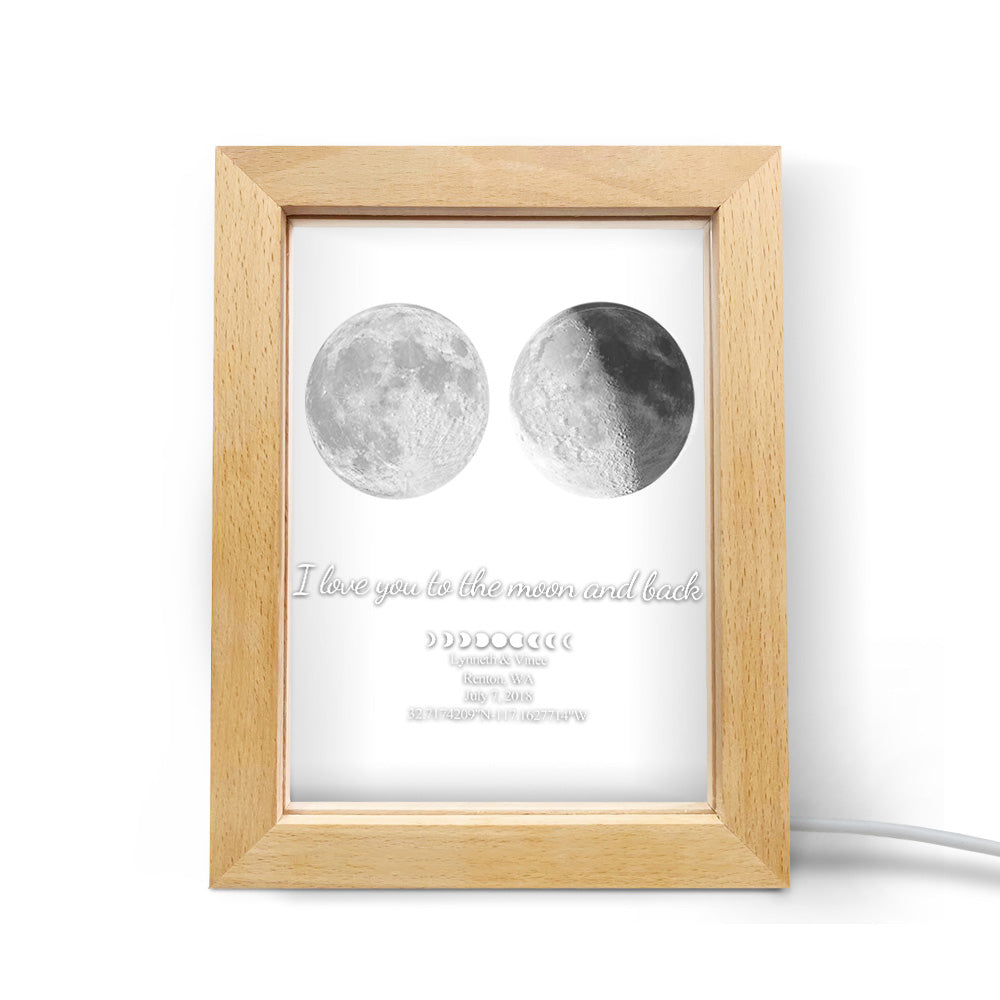 Custom Moon Phase Night Light Personalized Moon Phase Wooden Frame ...