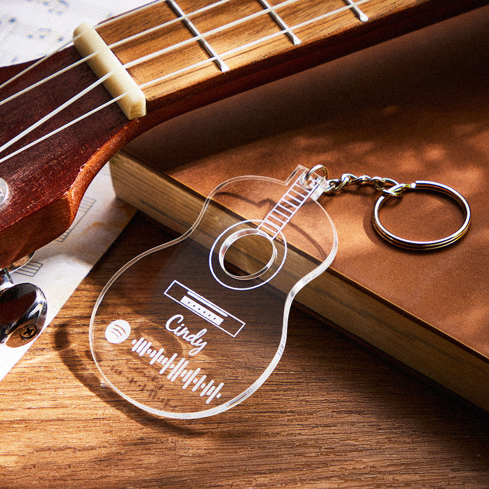 Personalized Guitar Shaped Spotify Music Keychain Engraved Scannable ...