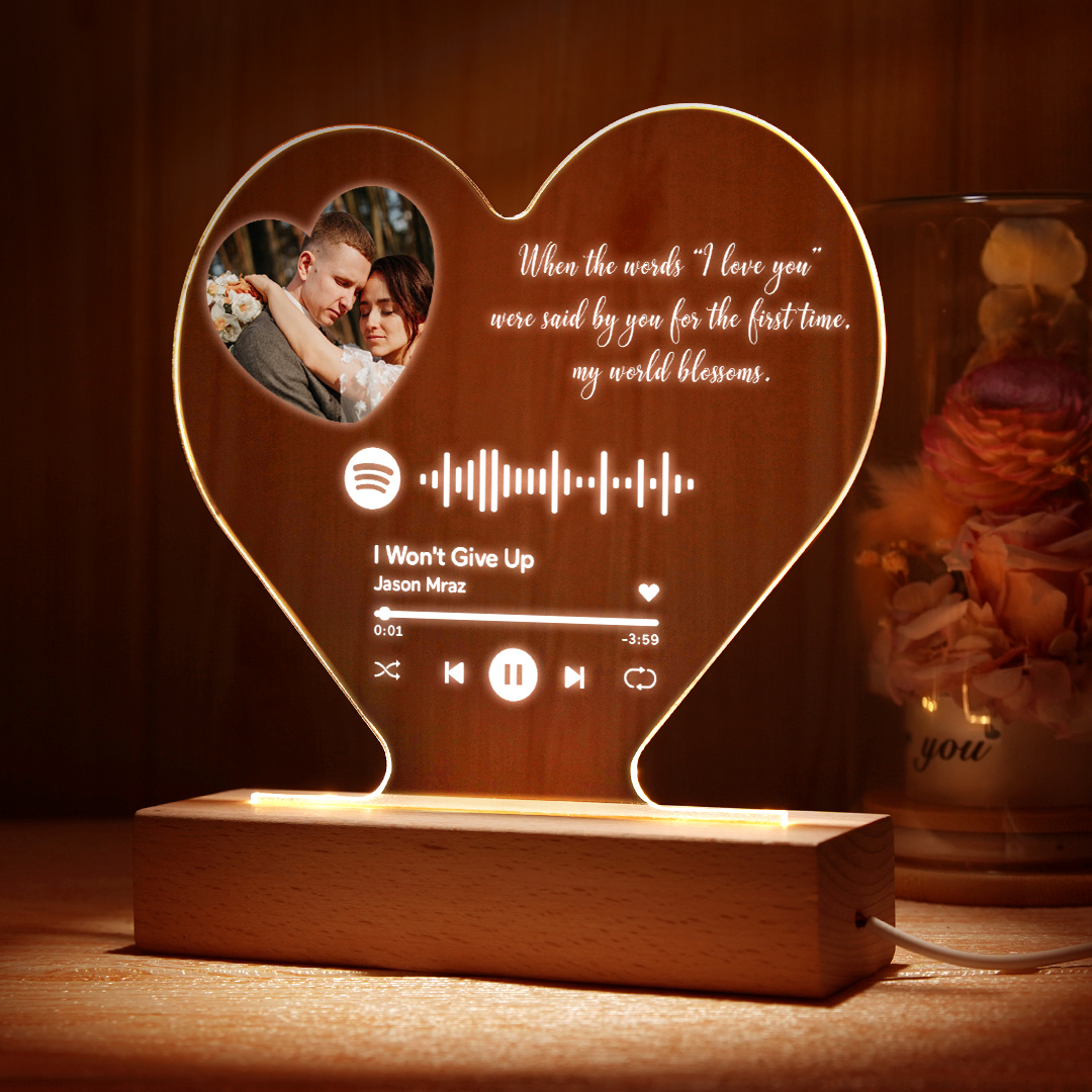 Custom Heart-Shaped Spotify Code Music Plaque Night Light Engraved Text ...