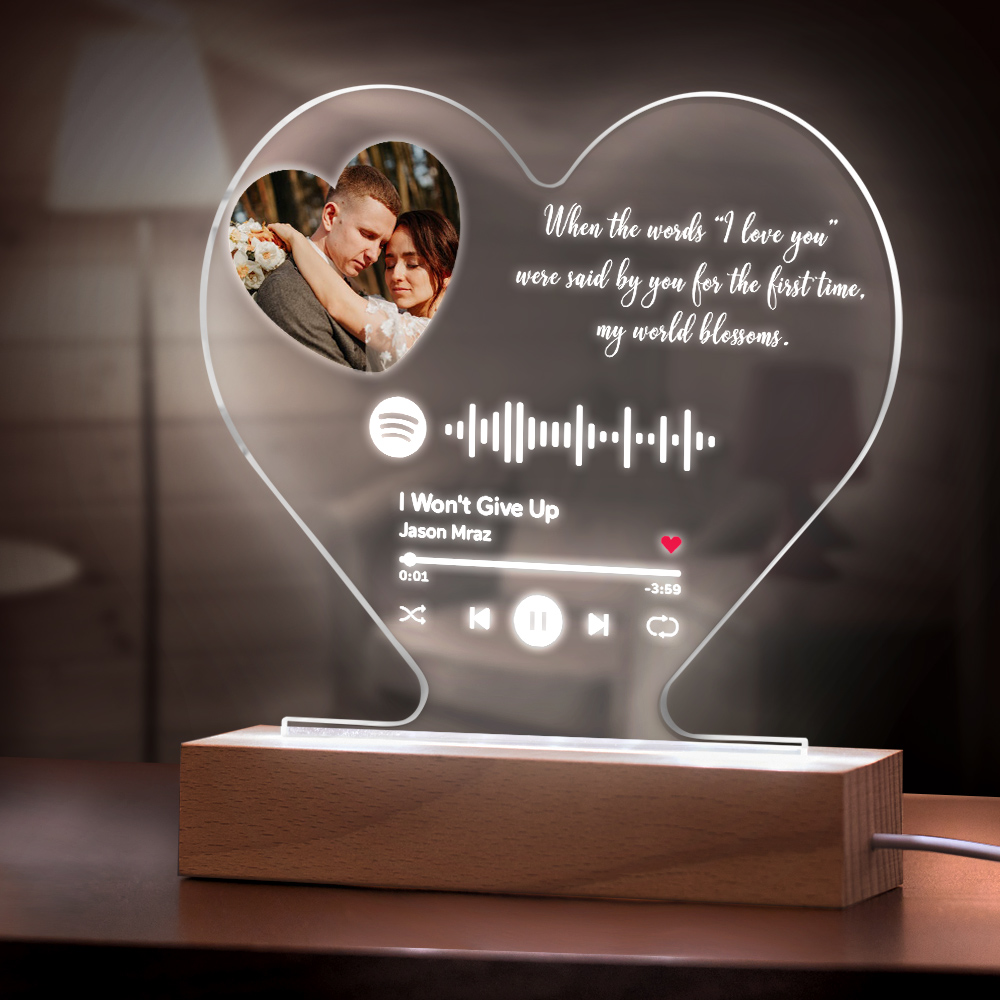 Custom Heart-Shaped Spotify Code Music Plaque Night Light Engraved Text ...