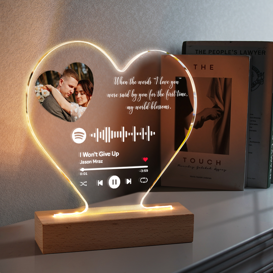 Custom Heart-Shaped Spotify Code Music Plaque Night Light Engraved Text ...