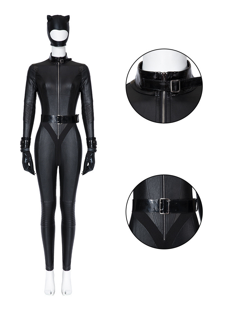 Catwoman Cosplay Luxury Fullbody Black Catsuit Halloween Catwoman