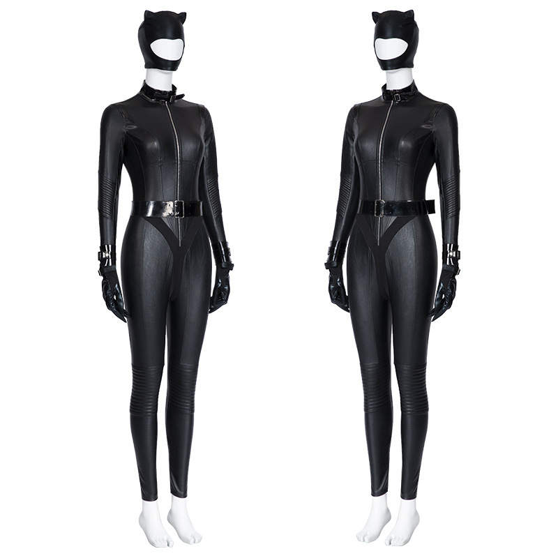 Catwoman Cosplay Luxury Fullbody Black Catsuit Halloween Catwoman