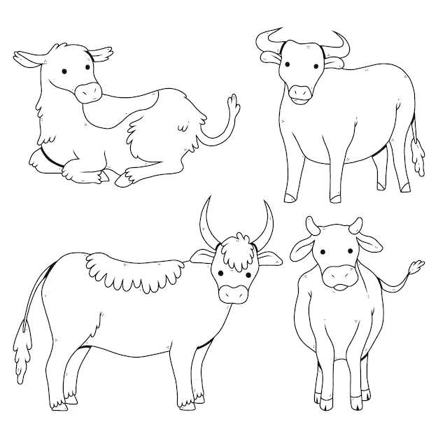 Highland Cow Svg Free, Free Vector Hand Drawn Cow Outline Illustration ...