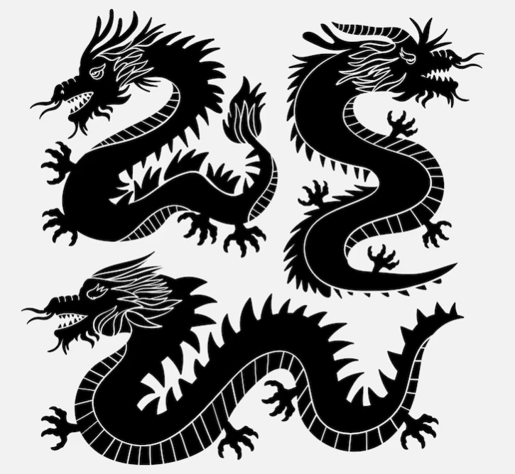 Dragon Svg Free, Free vector dragons collection in black color ...