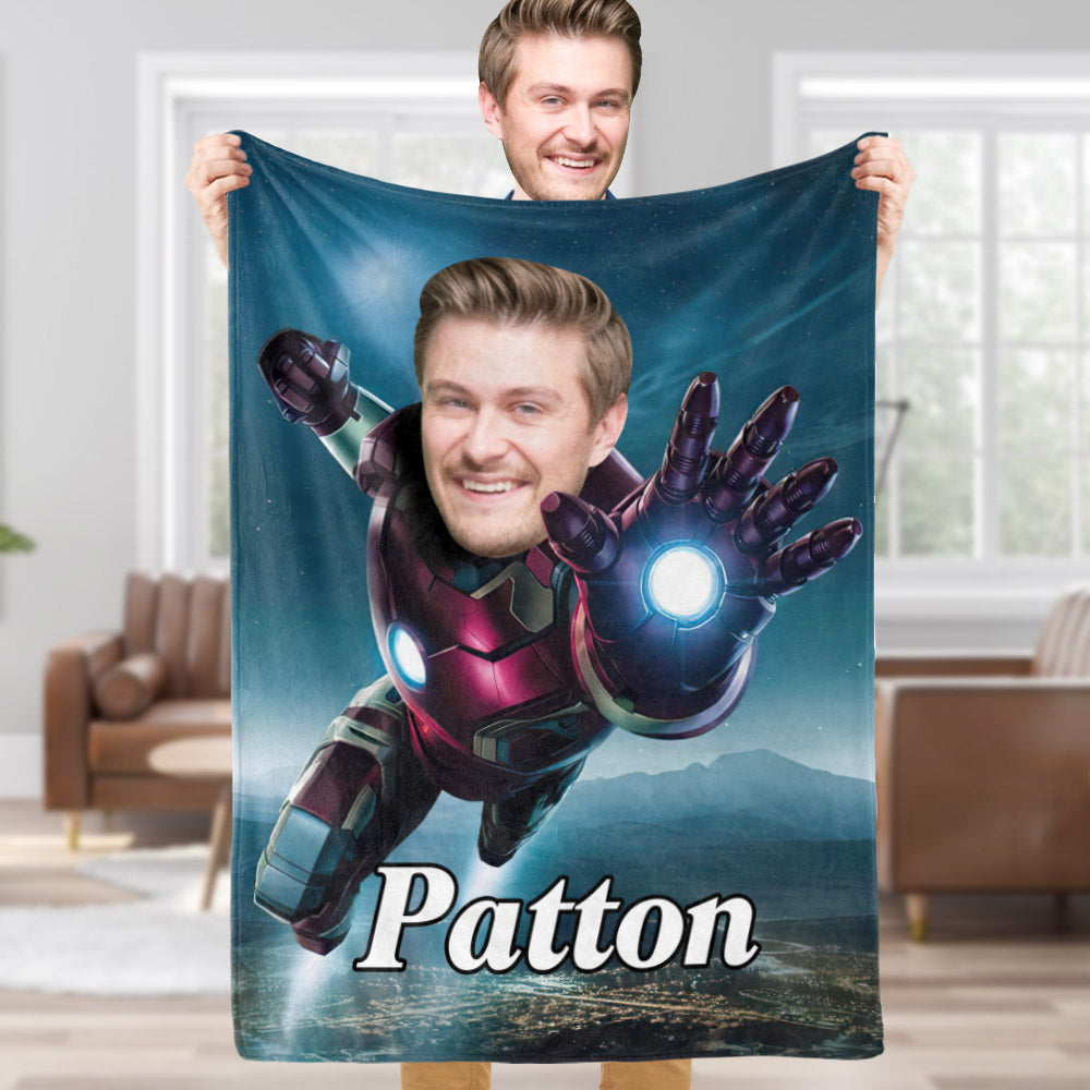 Custom Face Blanket Personalized Photo and Text Heavy Hitting Iron Man ...