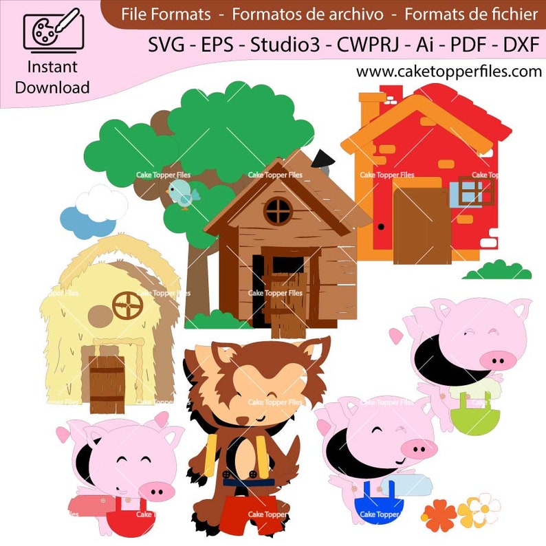 Download Three Little Pigs Layered Cake Topper SVG Designs For Your ...