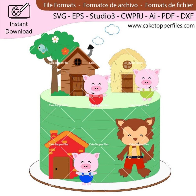 Download Three Little Pigs Layered Cake Topper SVG Designs For Your ...
